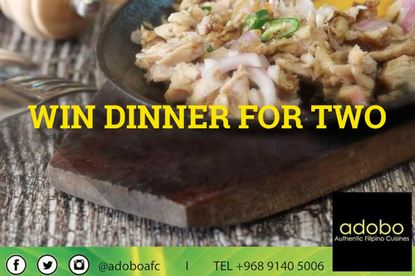 WIN 5 Dinner Vouchers For 2 from Adobo Authentic Filipino Cuisines