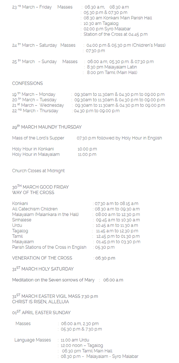 Catholic Churches Holy Week Programme 2018