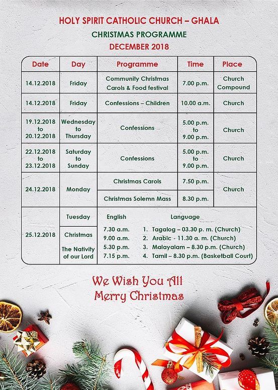 Ghala Church: Christmas 2018 and New Year’s Mass Schedules