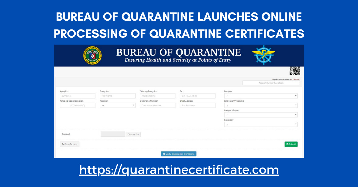 Bureau of Quarantine launched Online Processing of Quarantine Certificates