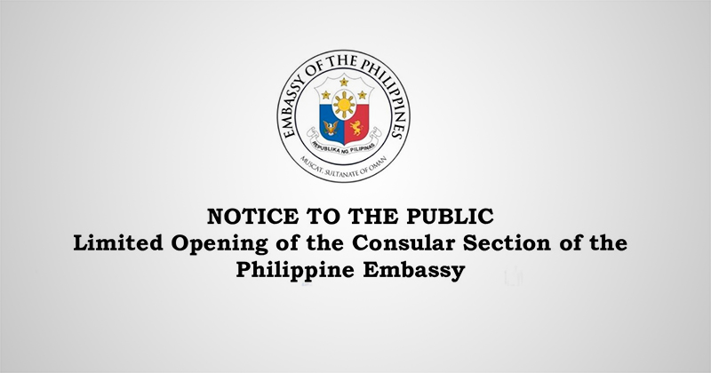 Limited Opening of the Consular Section of the Philippine Embassy