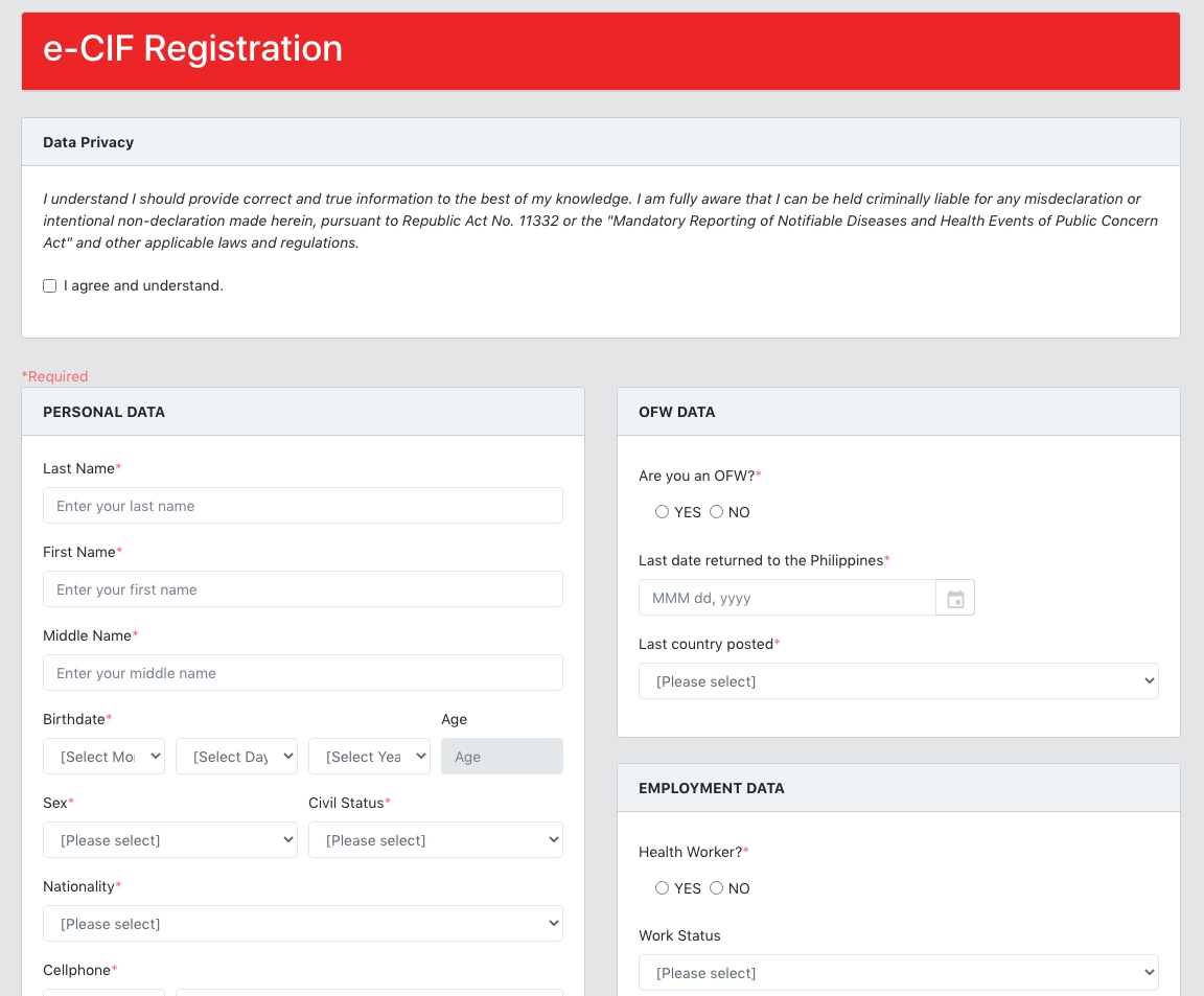 Electronic Case Investigation Form for Arriving Passengers at NAIA