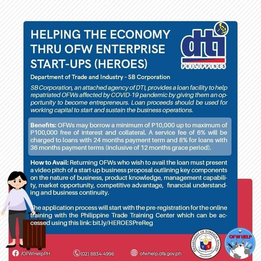 Different government reintegration programs for returning Overseas Filipino Workers