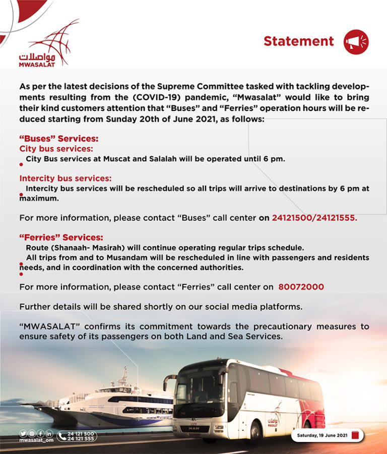 Mwasalat bus and ferry services schedules