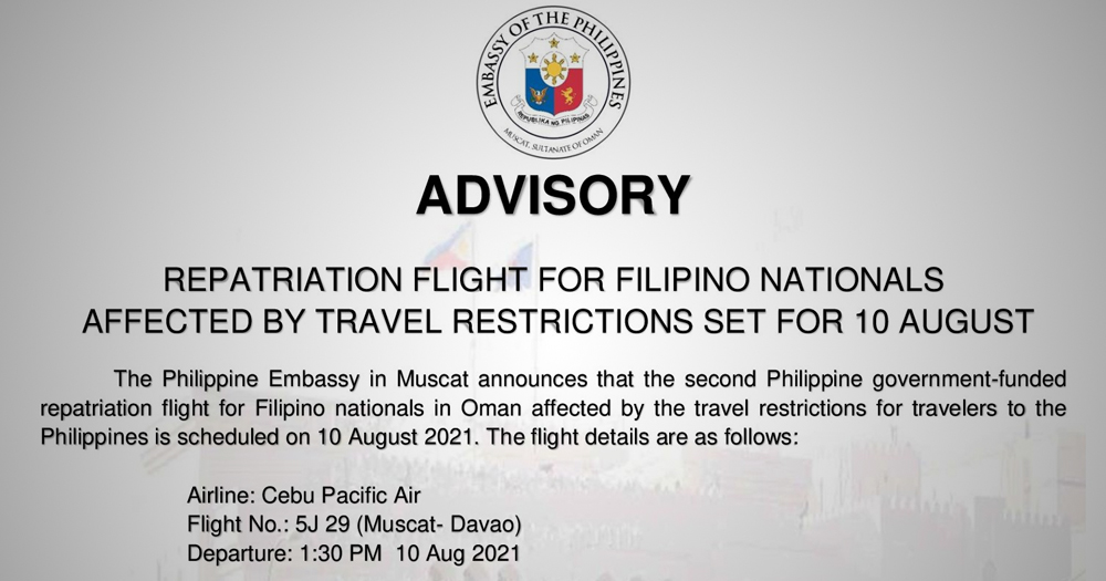 Second PH government-funded repatriation flight scheduled on August 10