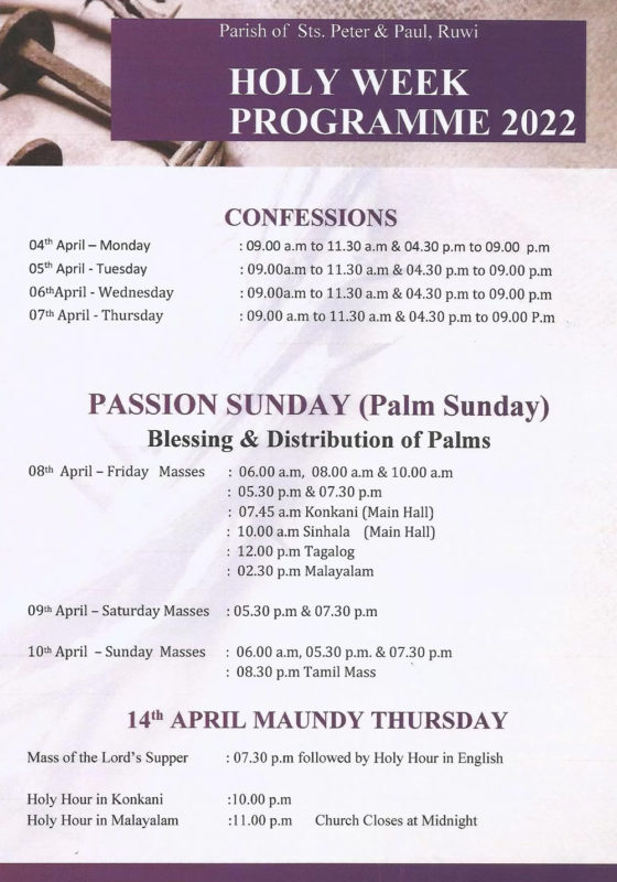 Catholic Churches Holy Week Programme 2022