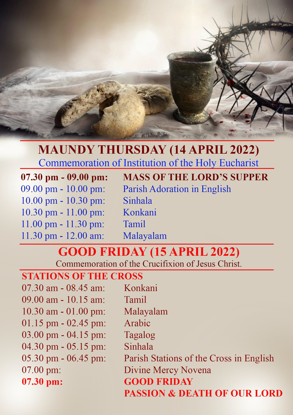 Catholic Churches Holy Week Programme 2022