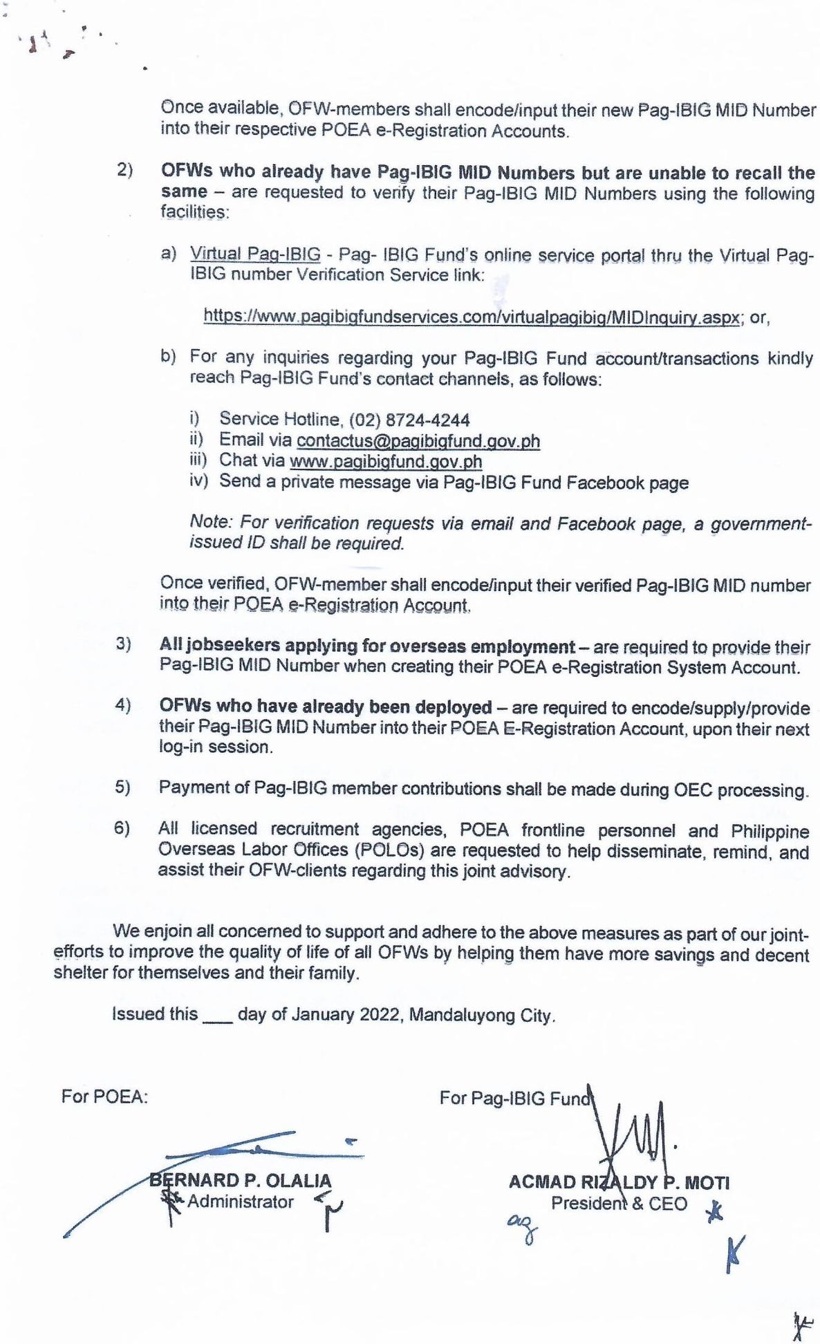 Mandatory Requirement of PAG-IBIG Member ID (MID) Number