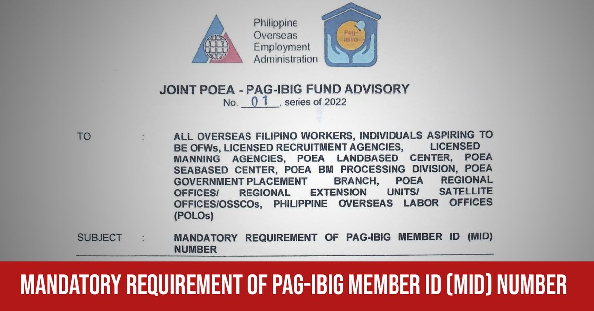 Mandatory Requirement of PAG-IBIG Member ID (MID) Number