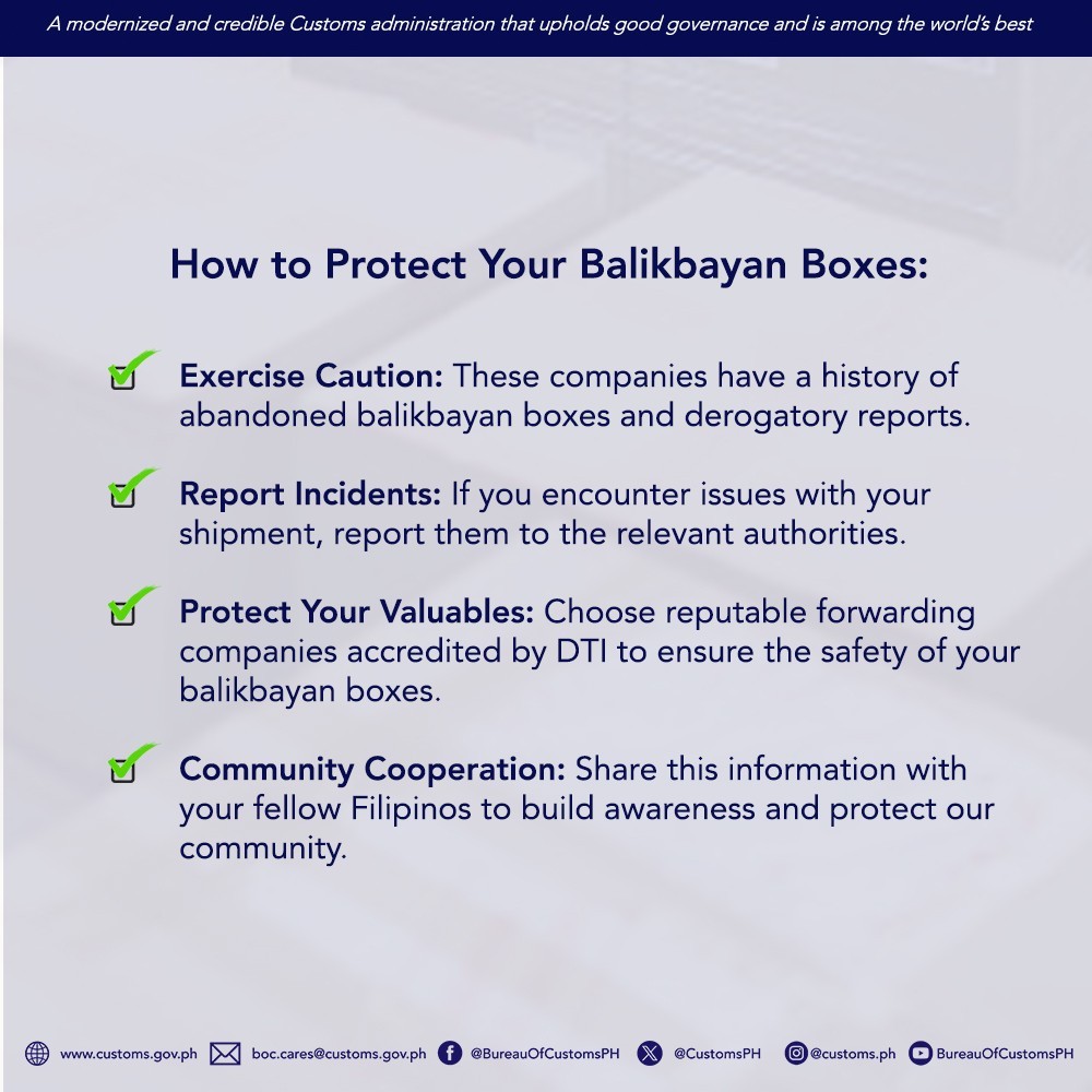 BALIKBAYAN BOX ALERT Be informed! Protect your shipments!